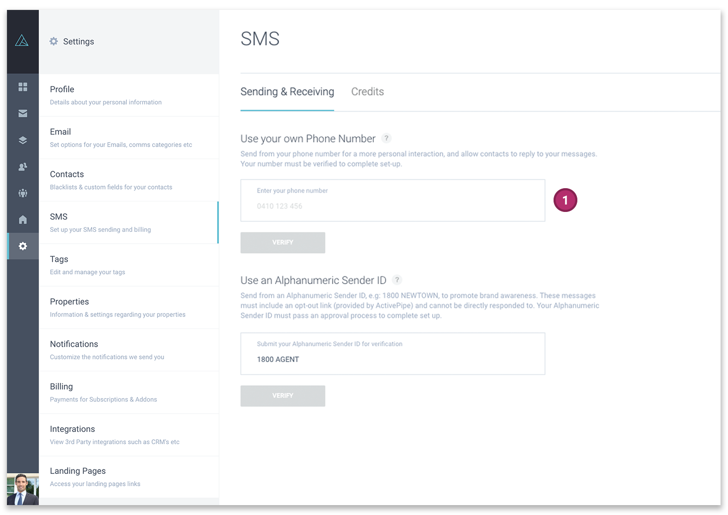 SMS sending number options – ActivePipe