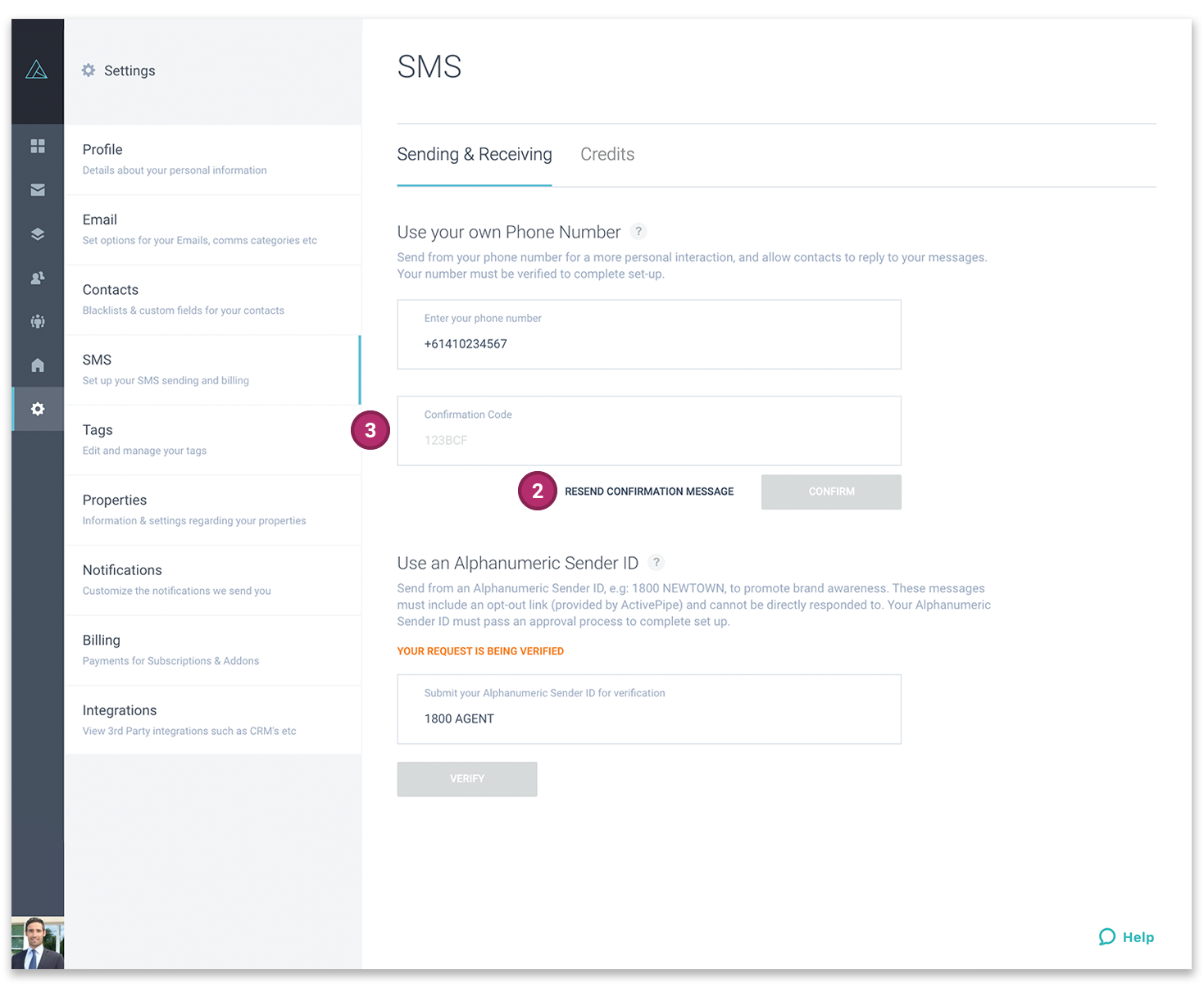 SMS sending number options – ActivePipe