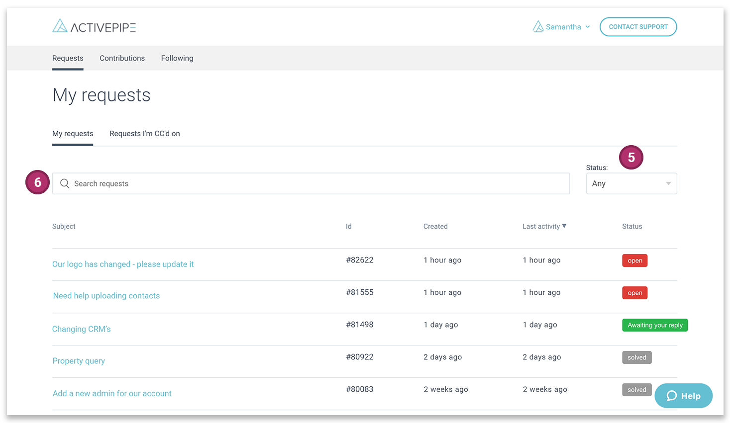 Tracking your support requests – ActivePipe