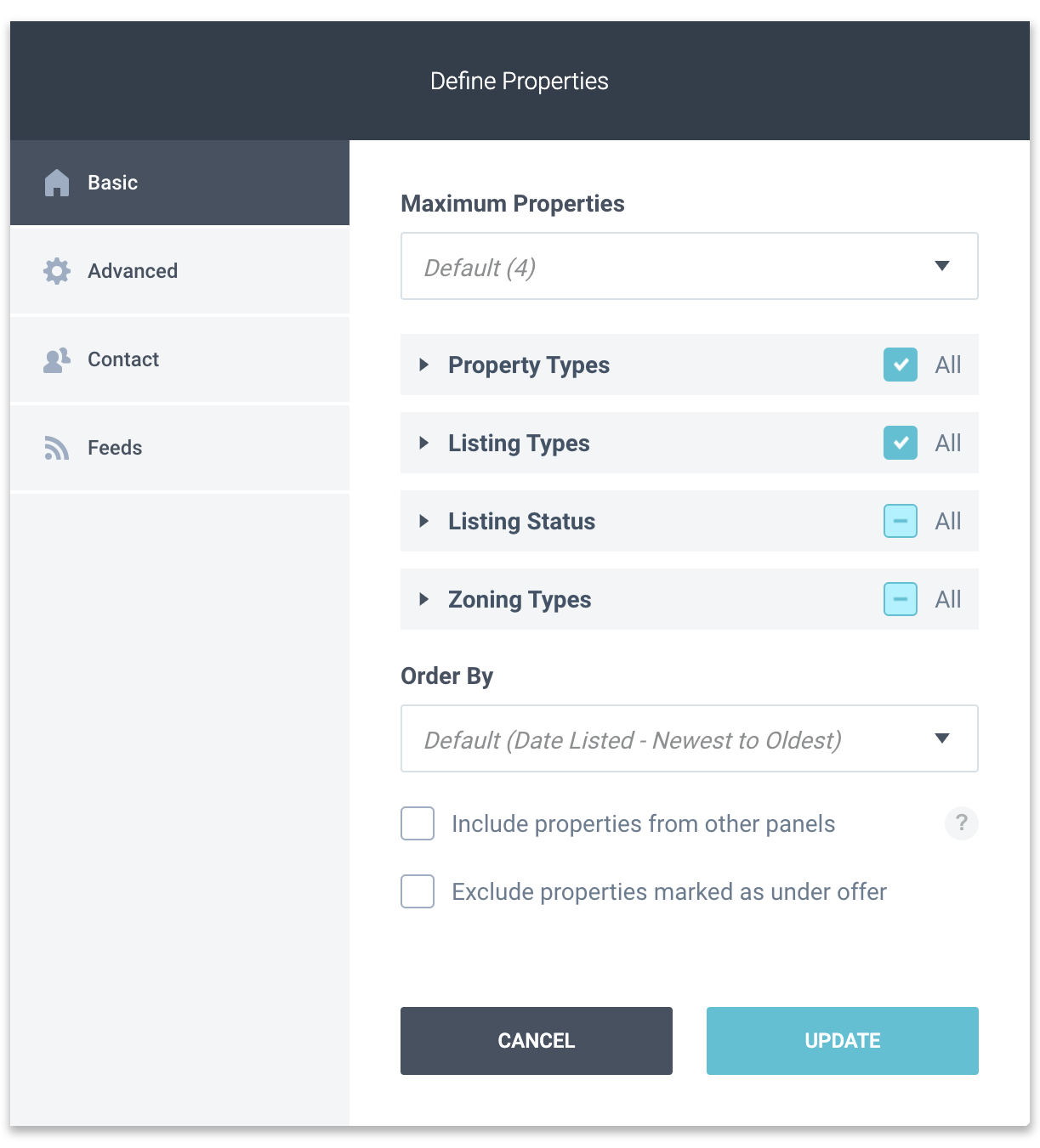 Automated property panel options: Basic – ActivePipe