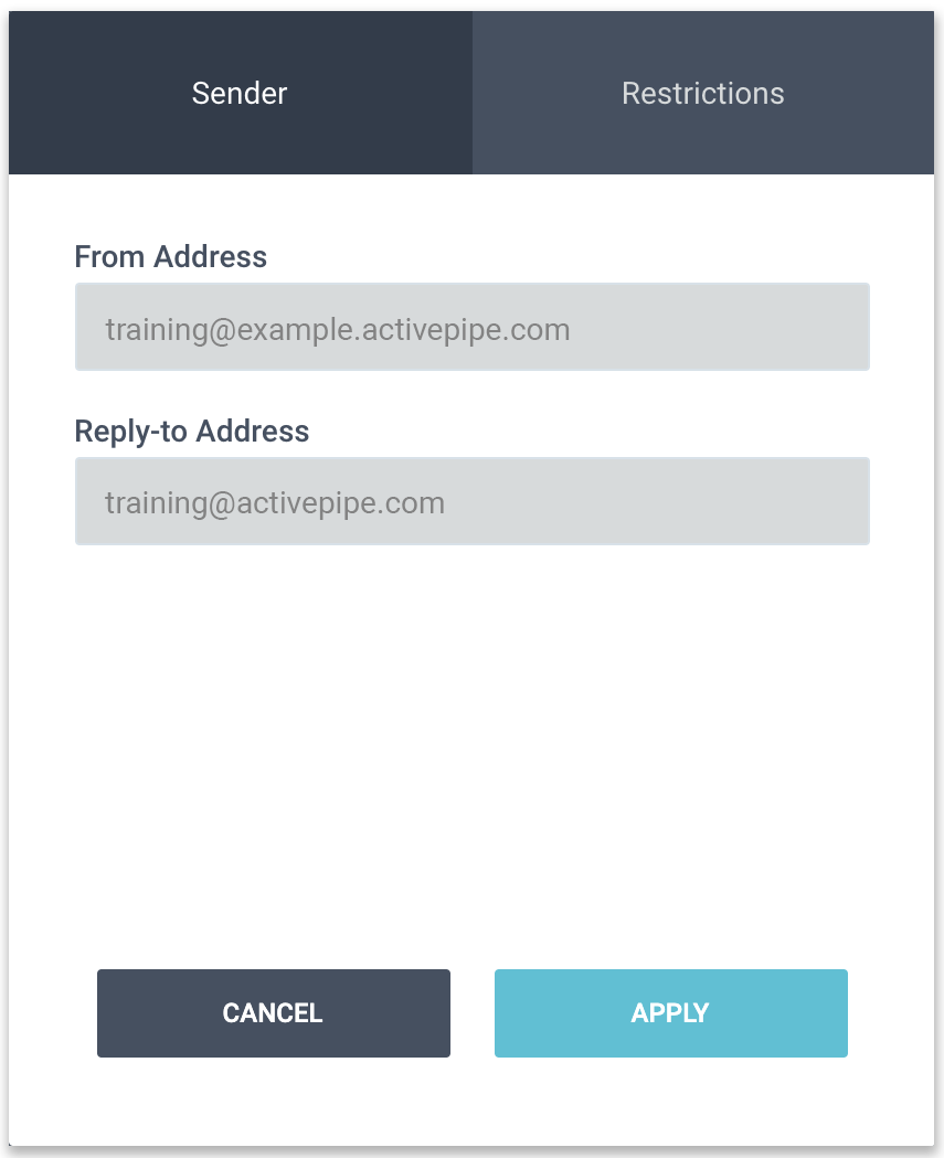 Sender Details: "From Address" and "Reply-to Address" – ActivePipe
