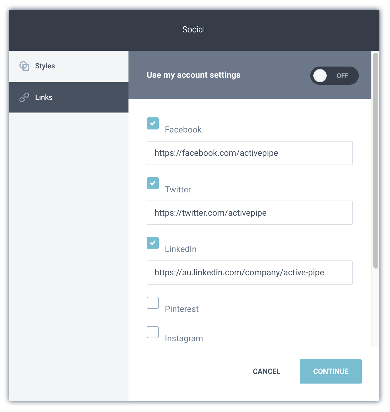 How do I update my social media links? – ActivePipe